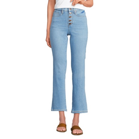 Lands' End Women's Recover High Rise Button Front Kick Flare Crop Jeans ...