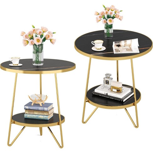 Tribesigns 2pcs 2-tier Round Accent Table, Modern Small Sofa Accent ...
