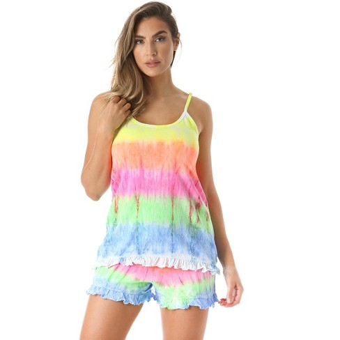 Just Love Tie Dye Pajama Short Set With Ruffle Detail | Womens Pj Set ...