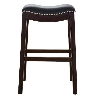 HomeStock 29.5 in.H Black Finish Low Back Wood Frame Barstool Wood Seat ...