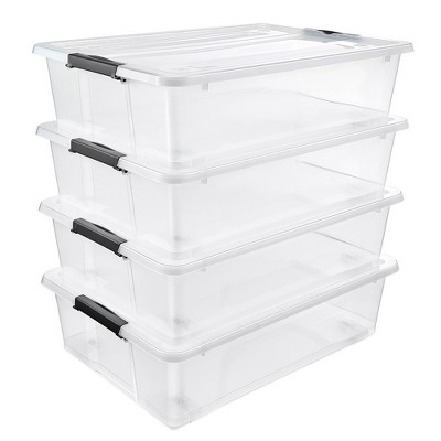 Hefty 40qt Clear Plastic Storage Bin With Gray Hi-rise Stackable Lid ...