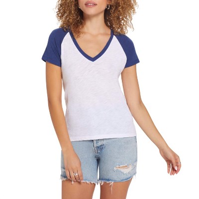Women's Two Tone V Neck Raglan Tee - Goldie M : Target