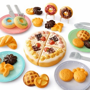 Etokfoks 34 Piece Tea Party Bakery Pretend Play Set with Cakes Donuts ...