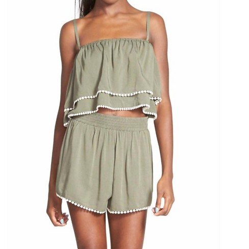 Women's Get Lost Sleeveless Spaghetti Strap Ruffle Crop Top - Minkpink ...