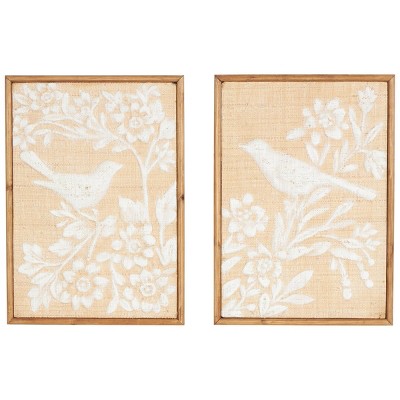 Olivia & May Set Of 2 Wood Bird Wall Decors With White Painted Floral ...