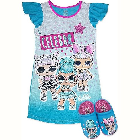 L.o.l. Surprise! Girl's 2-piece Nightgown With Slippers Pajama Set ...