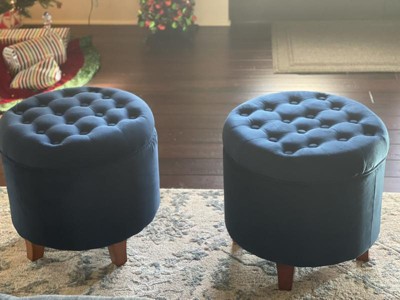 Large Round Button Tufted Storage Ottoman Berry Velvet - Homepop : Target