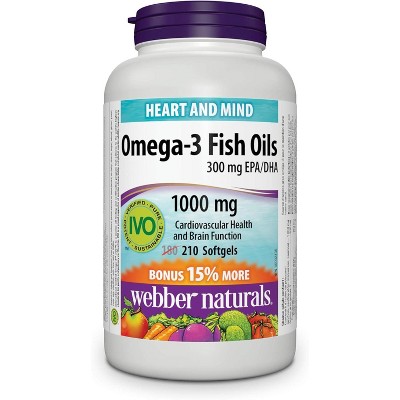 Webber Naturals Omega-3 Fish Oil 1000 mg, 210 Softgels, EPA & DHA Omega ...