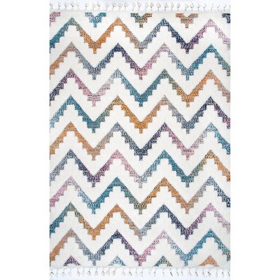 5'3"x7'6" Rumi High-low Chevron Tassel Area Rug Beige - Nuloom ...