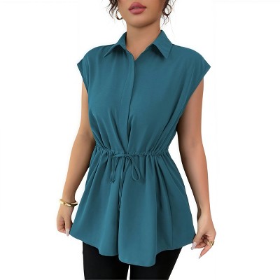 Women's Button Down Shirt Short Sleeve Peplum Top Business Casual ...