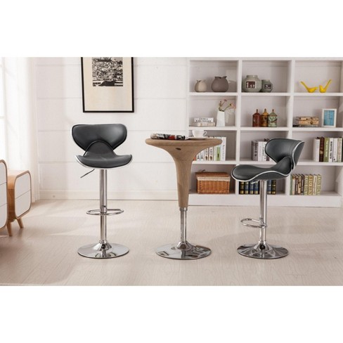 Roundhill Furniture Masaccio Cushioned Leatherette Upholstery Airlift Adjustable Swivel Barstool with Chrome Base Grey Set of 2
