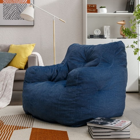 Soft Bean Bag Chairs With Memory Foam, 37" W Teddy/linen Bean Bag Arm ...