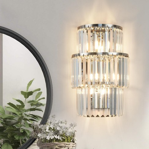 Ludomide Modern Crystal Wall Sconces, Chrome 3-tier K9 Crystal Shade ...