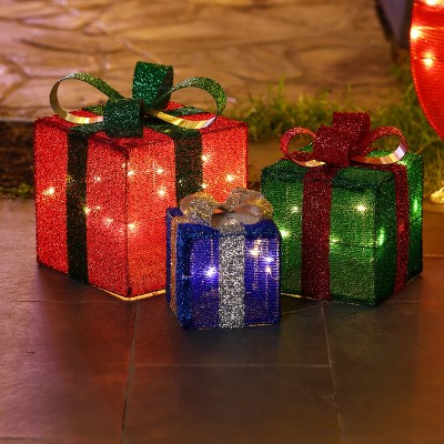 Luxenhome Set Of 3 Multi-color Presents With Bows Lighted Led Indoor ...