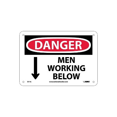 National Marker Men Working Below 7x10 .040 Aluminum Danger Sign D71a ...