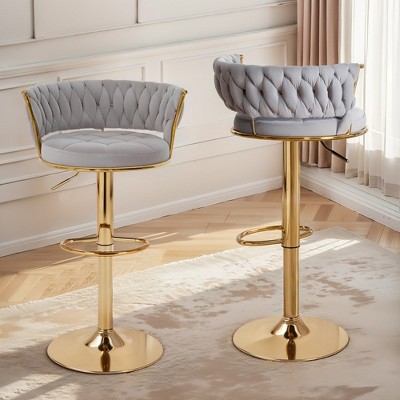 Hunter High-end Fabric Upholstered Hight Adjustable Barstools (set Of 2 ...