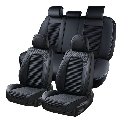 Coverado 5 Seats Black Car Seat Covers Premium Leather Breathable Auto Front and Rear Split Bench Seat Cover Full Set Waterproof UV Resistant Seat SCU21