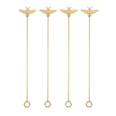 Twine Bee Stir Sticks, Gold Bumble Bee Swizzle Sticks, Stainless Steel ...