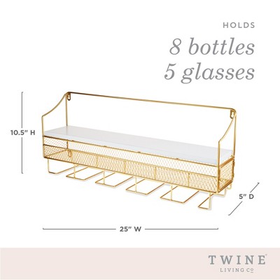 Twine Gold Wall Mounted Wine Rack, Holds 8 Standard Wine Bottles, Wood ...