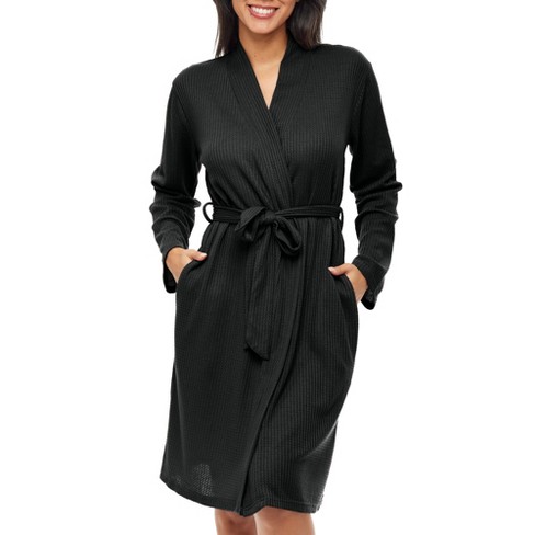 Adr Women's Soft Ribbed Waffle Rib Knit Wrap Robe With Pockets ...