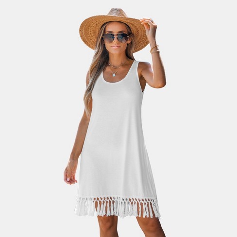 Women's Tassel Mini Tank Dress - Cupshe-l-white : Target