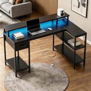 JIONJOY 53" Gaming Desk with LED Lights & Power Strip, Computer Desk ...