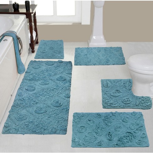 Set Of 5 Modesto Collection Blue Cotton Tufted Bath Rug Set - Home ...