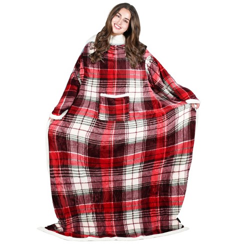 Tirrinia Red Buffalo Plaid Fleece Wearable Blanket For Adult, Super ...