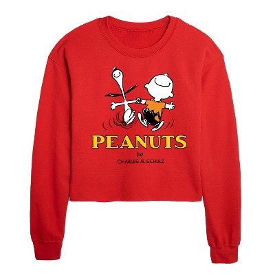 Peanuts Charlie Snoopy Dancing Cropped Long Sleeve Crew Neck Sweatshirt ...