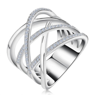Infinity Ring for Women Crisscross Micro Pave Cz White Gold Plated ...