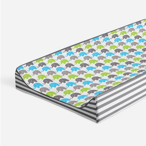 Bacati - Elephants Aqua/lime/gray Mini Elephants Changing Pad Cover ...