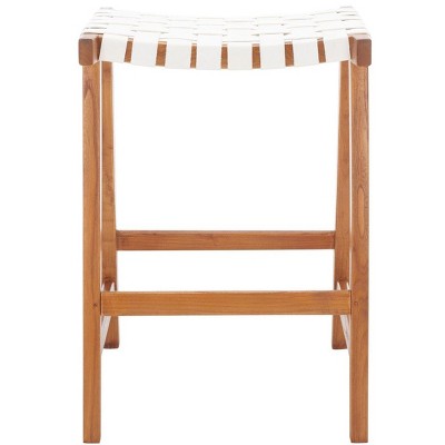 Kaleo Woven Leather Counter Stool - White/natural Teak - Safavieh. : Target