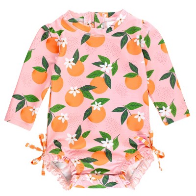 Rufflebutts Toddler Girls Long Sleeve One Piece Rash Guard - Orange You ...