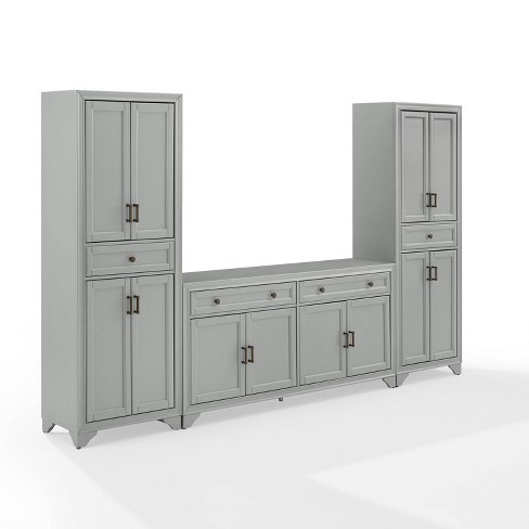 3pc Tara Sideboard And Pantry Set Distressed Gray - Crosley : Target