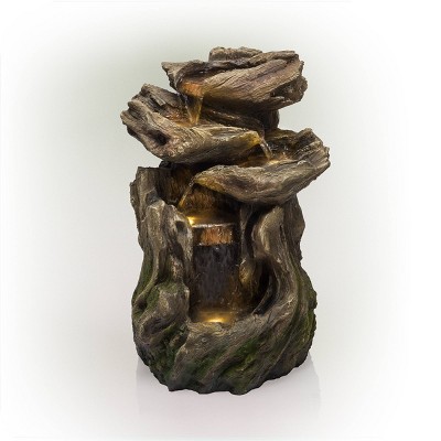 47" Resin Outdoor 5-tier Tree Trunk Waterfall Floor Fountain With Led ...