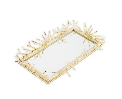Classic Touch Rectangular Decorative Mirror Tray With Gold Design ...