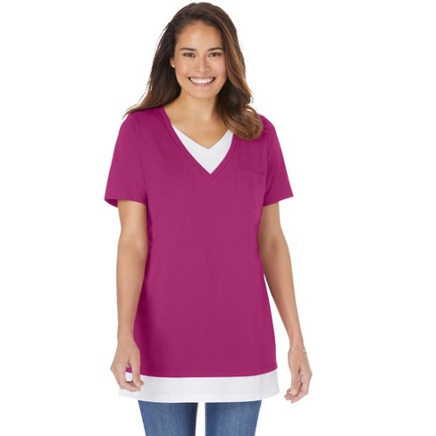 Woman Within Women's Plus Size Layered-look Tunic - 2x, Raspberry : Target