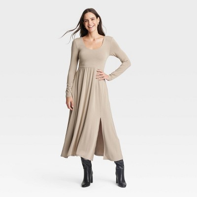 Women's Long Sleeve Knit Ballet Maxi Dress - A New Day™ Tan Xs : Target
