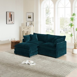 L-Shaped Two-Seater Sectional Sofa with Ottoman and Footrest for Small ...