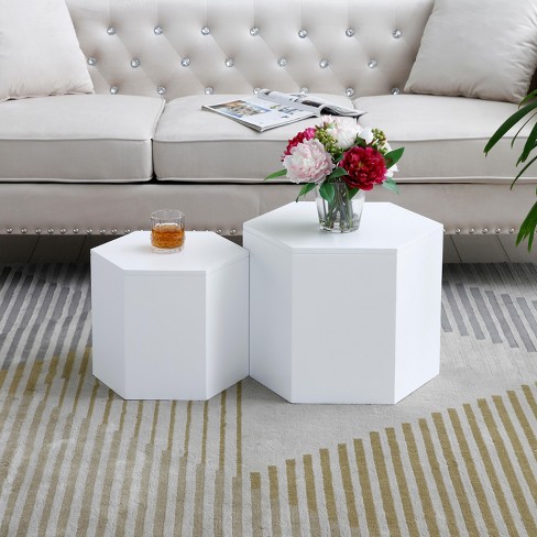 Nesting Coffee Tables, Hexagon Side Table End Table Set Of 2 4q, White ...