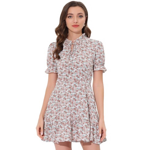 Allegra K Women's Summer Chiffon Ruffle Tie Neck Puff Short Sleeve ...