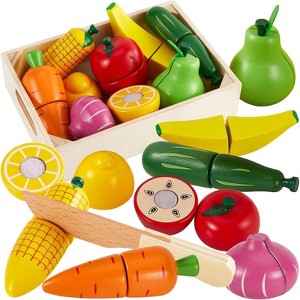 Etokfoks Wooden Play Food Set 9 Piece Cutting Fruits and Vegetables ...