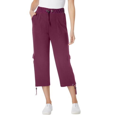 Woman Within Women's Plus Size Petite Pull-on Knit Cargo Capri - 5x, Deep Claret : Target