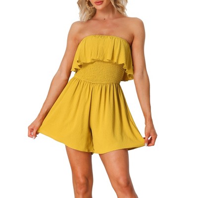 Allegra K Women's Strapless Sleeveless Ruffle Off Shoulder Smocked ...