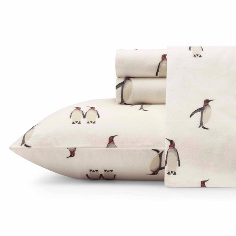 Twin Patterned Flannel Sheet Set Gray Penguins - Eddie Bauer : Target