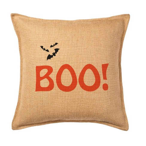 20"x20" 'boo!' Burlap Oversize Square Throw Pillow Light Brown ...