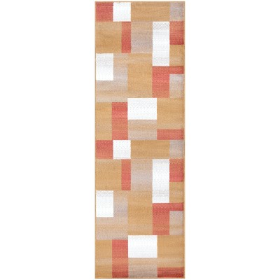 Modern Geometric Color Block Indoor Area Rug Or Runner, 2'7"x8', Ginger ...