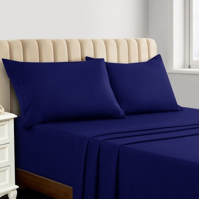 Full 4 Pcs Solid Sheets Soft Rayon From Bamboo Bedding Set - Navy Blue ...