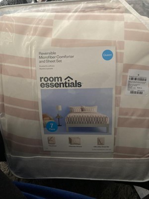 Dash Stripe Printed Microfiber Reversible Comforter & Sheets Set Ivory ...