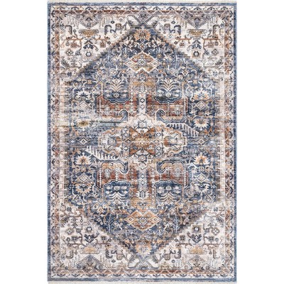 Nuloom Hannah Distressed Traditional Medallion Fringe Area Rug - Blue ...